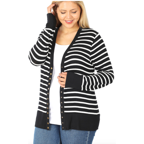 Zenana Outfitters | Sweaters | 51 Nwt Black And White Striped Cardigan ...